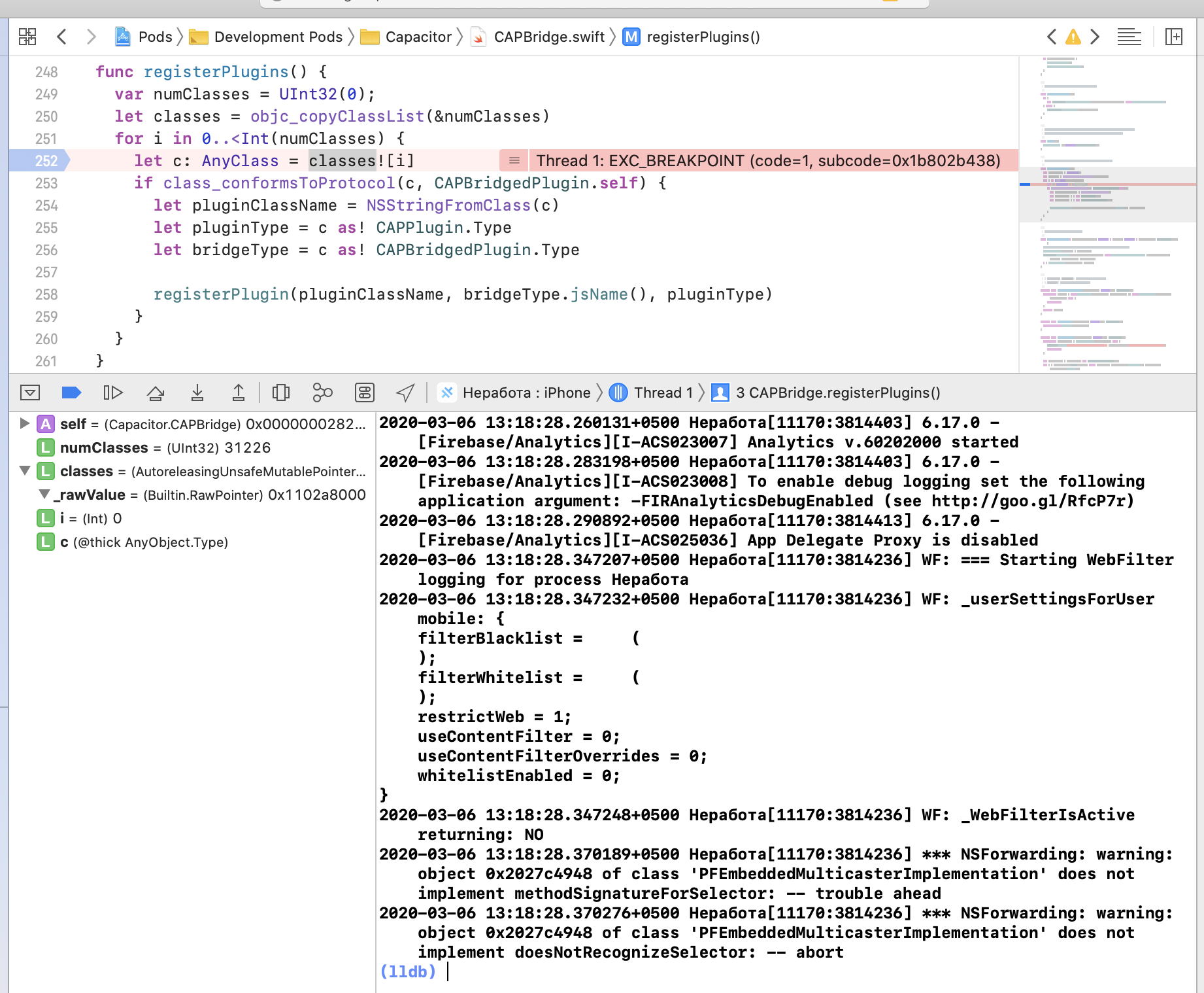 bug: EXC_BREAKPOINT in registerPlugins · Issue #2532 · ionic-team/capacitor · GitHub
