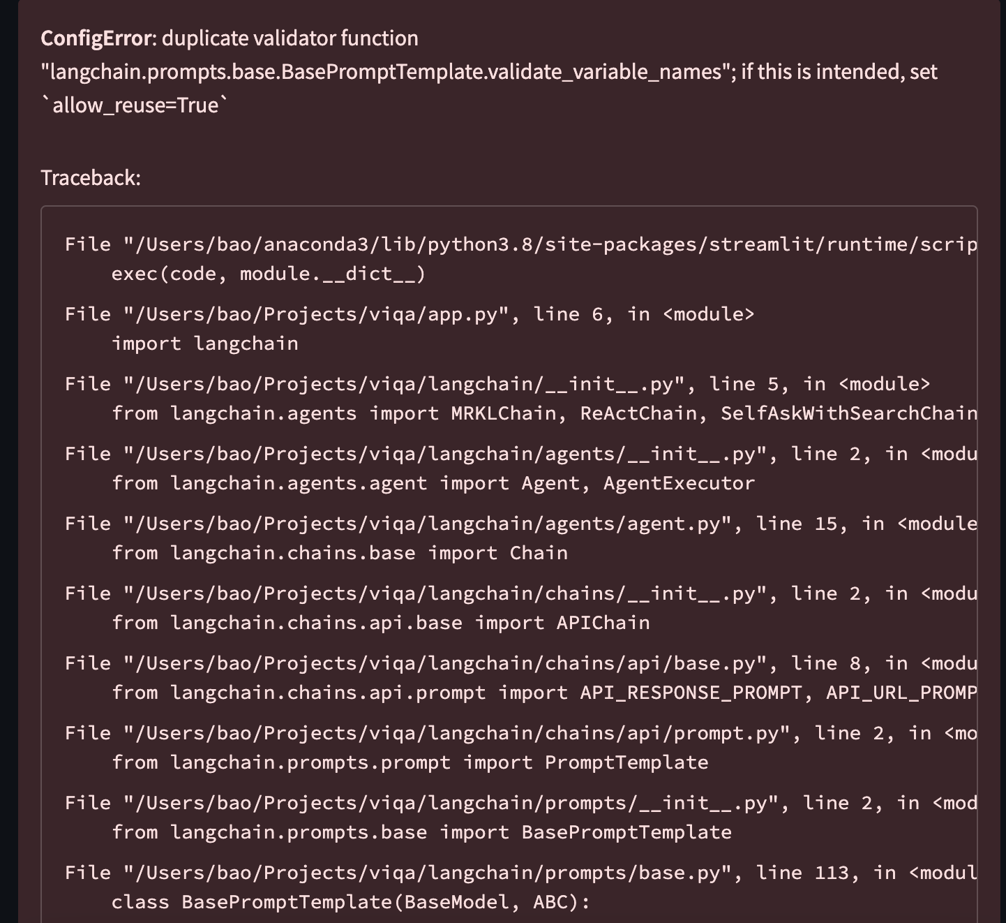 Error Importing Langchain In Streamlit · Issue 922 · Langchain Ai Langchain · Github