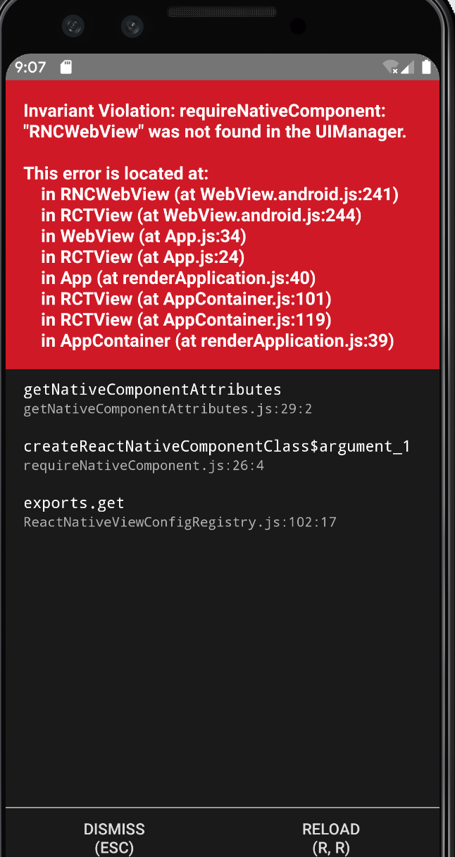 Android, react-native-cli init project, Invariant Violation: requireNativeComponent: "RNCWebView ...