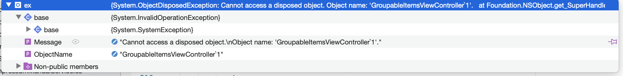 Cannot access a disposed object. Object name: 'GroupableItemsViewController`1' only in iOS ...
