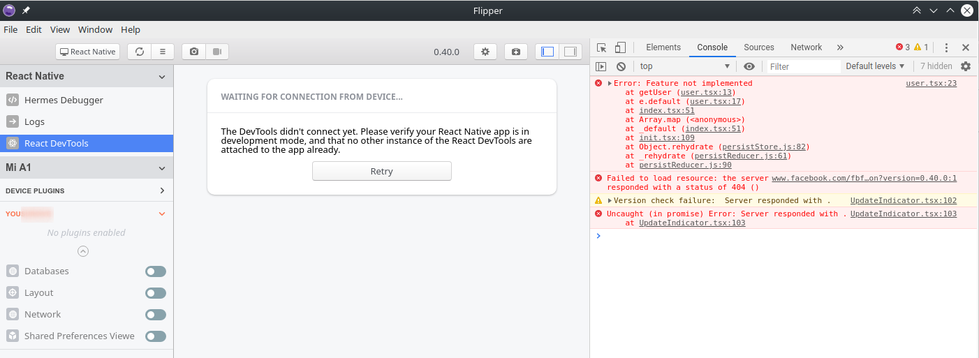 Error-Messages in Dev-Tools of Flipper & No connection to Debugger · Issue #1143 · facebook ...