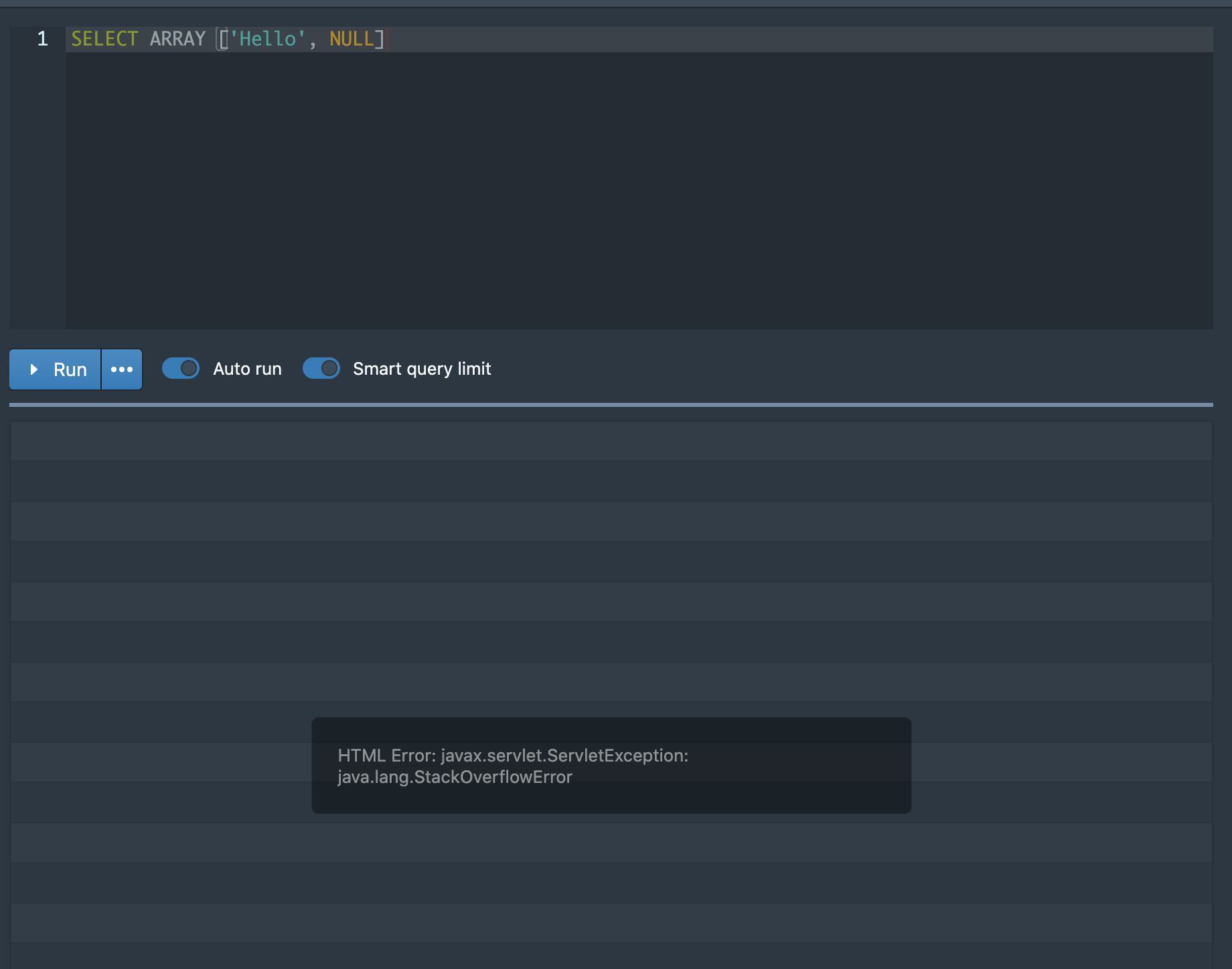 Stack overflow with SELECT ARRAY ['Hello', NULL] · Issue #9906 · apache ...
