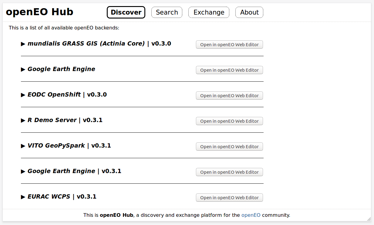 Show less information by default on discover page · Issue #14 · Open-EO/openeo-hub · GitHub