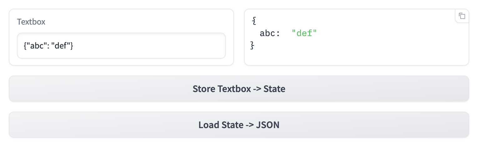 gr.JSON with gr.State · Issue #4768 · gradio-app/gradio · GitHub