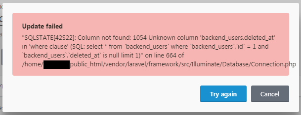 Backend Users deleted_at column migration not running on backend update to Build 445 · Issue ...