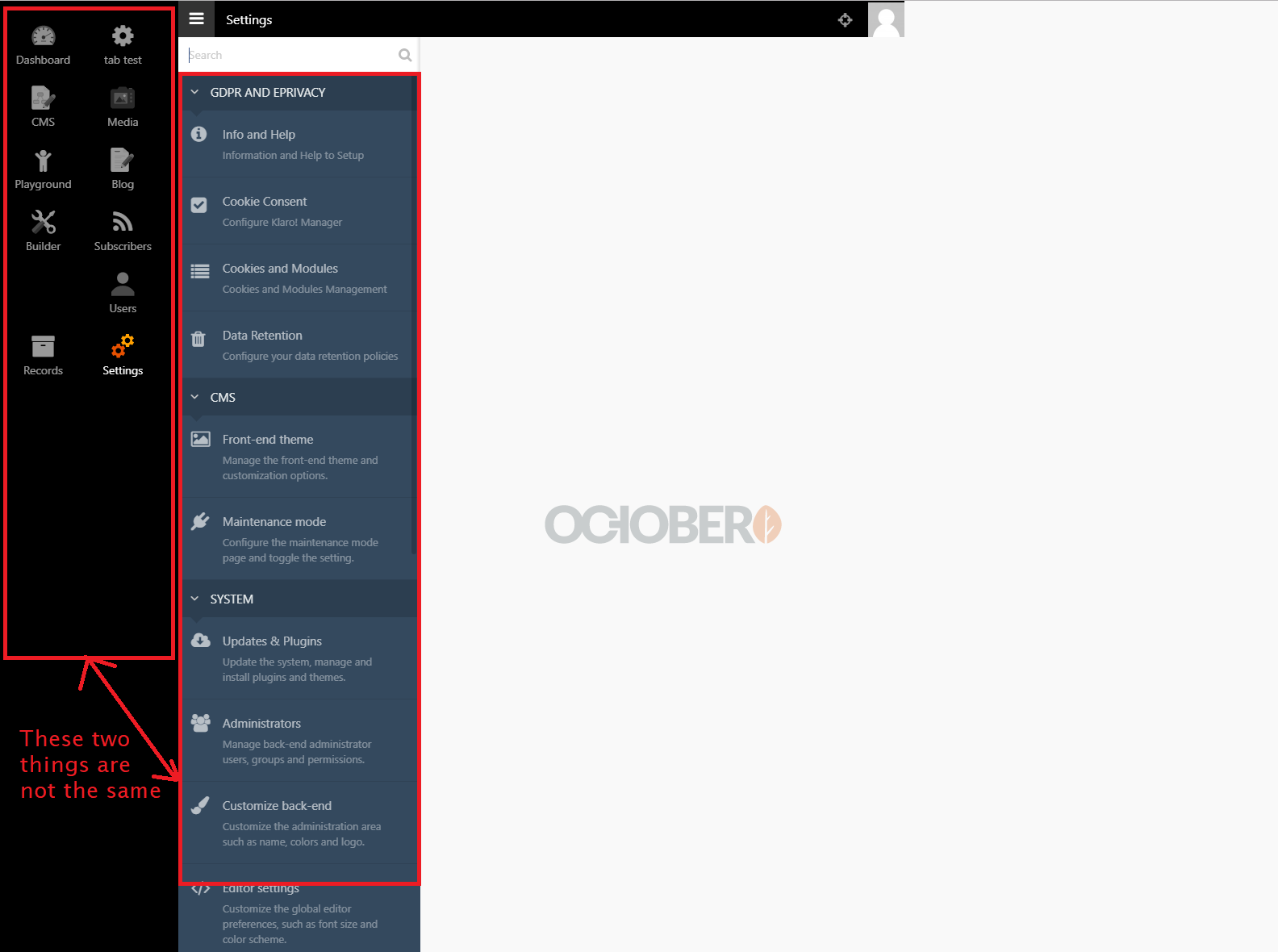 Setting page and sidebar · Issue #4505 · octobercms/october · GitHub