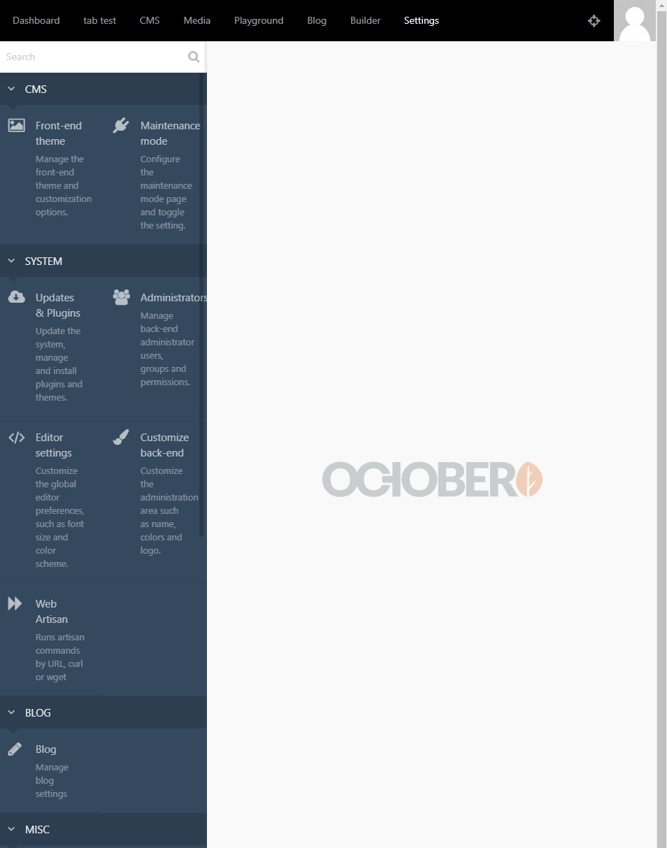 Setting page and sidebar · Issue #4505 · octobercms/october · GitHub