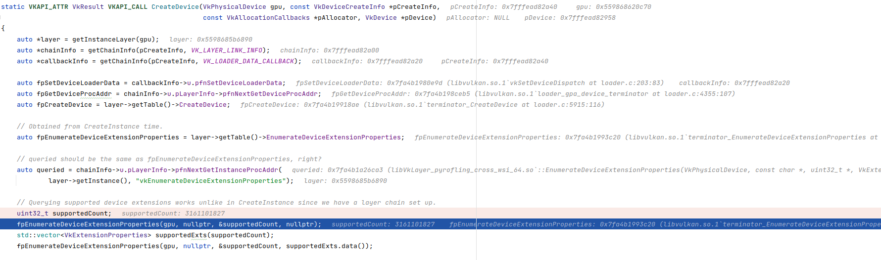 Is Calling `chaininfo U Playerinfo Pfnnextgetinstanceprocaddr` From Within Createdevice