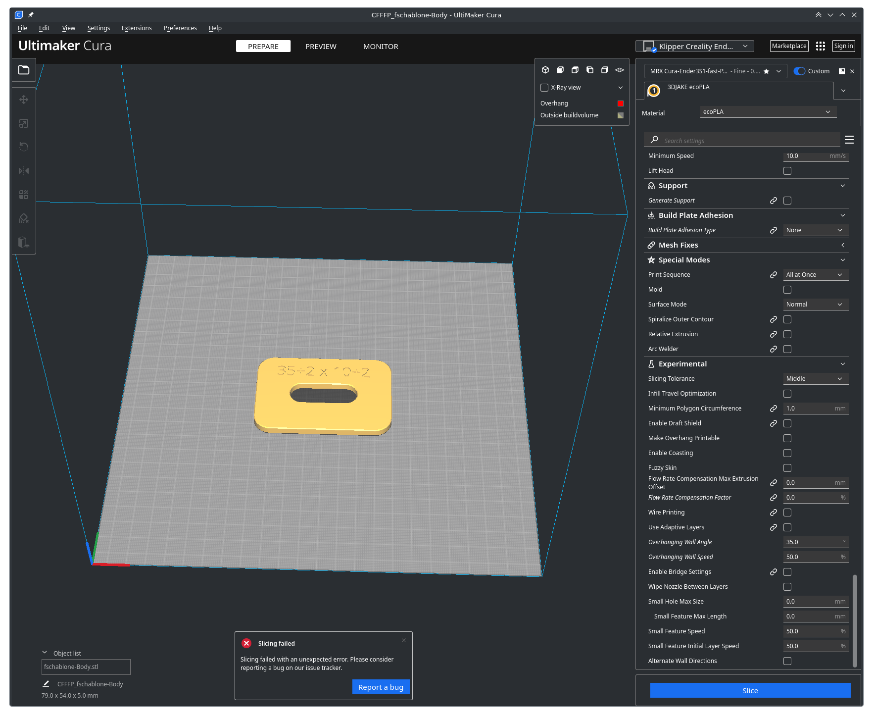 Slicing Failed With Unexpected Error · Issue 14830 · Ultimaker Cura · Github