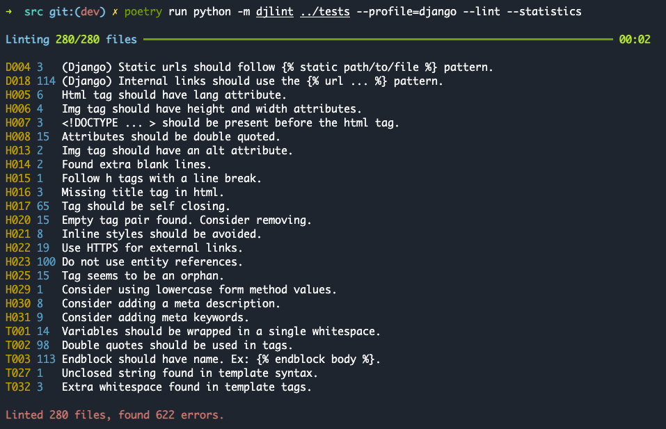 [FEATURE] Linter: Add a --statistics command line option · Issue #389 · djlint/djLint · GitHub