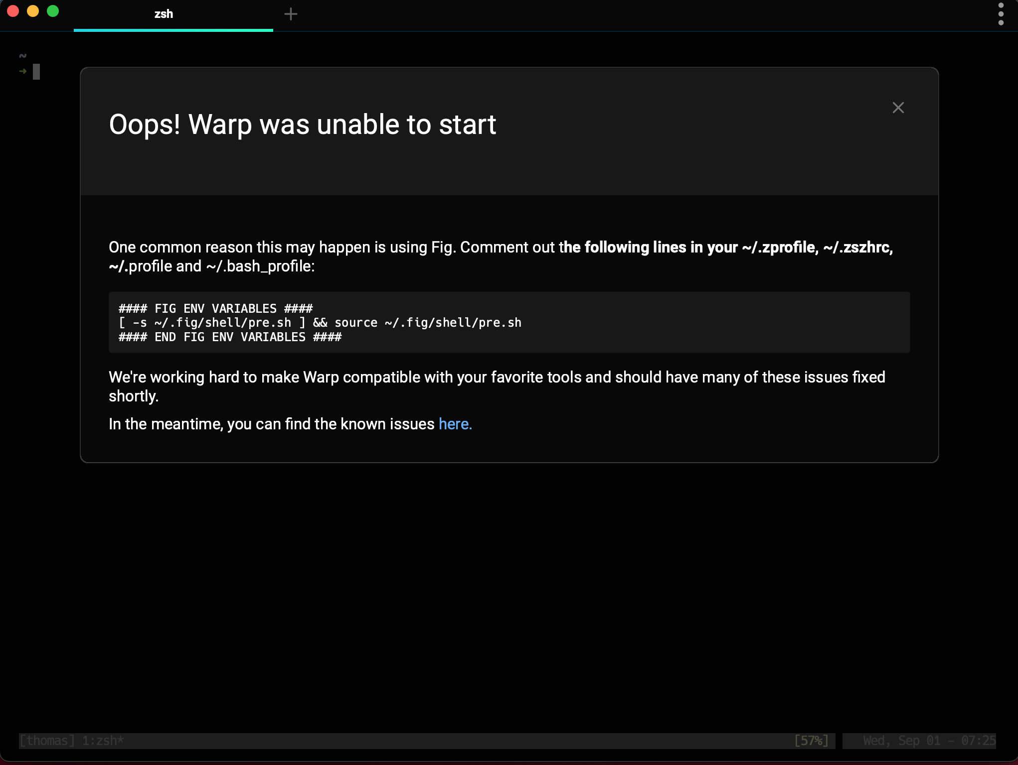 Integration: New tmux session from zshrc crashes Warp · Issue #156 · warpdotdev/Warp · GitHub