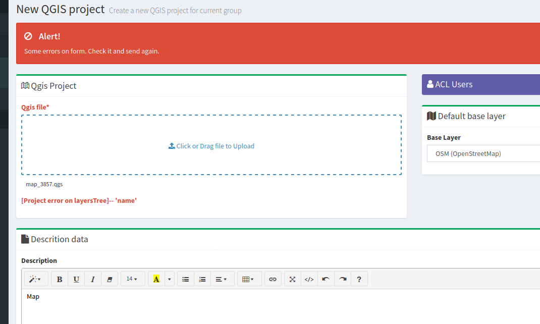 When uploading a project file using ArcGIS Map Server layers I get this error: Error when ...