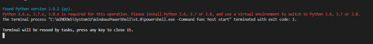 Unable to debug locally azure function python3.9 with latest core tools ...