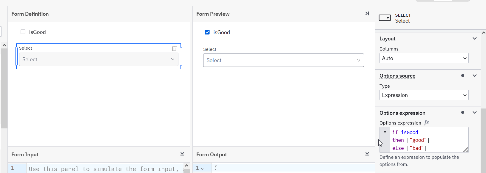 Options defined through feel expressions aren't dynamic · Issue #809 · bpmn-io/form-js · GitHub