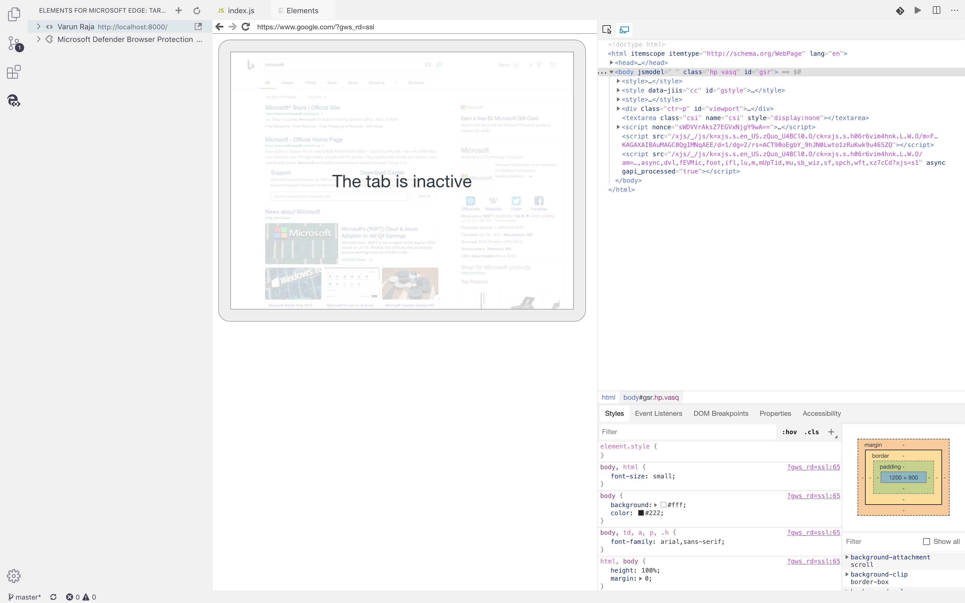 "The Tab is inactive" message appears when the browser is minimized, the selected tab is changed ...