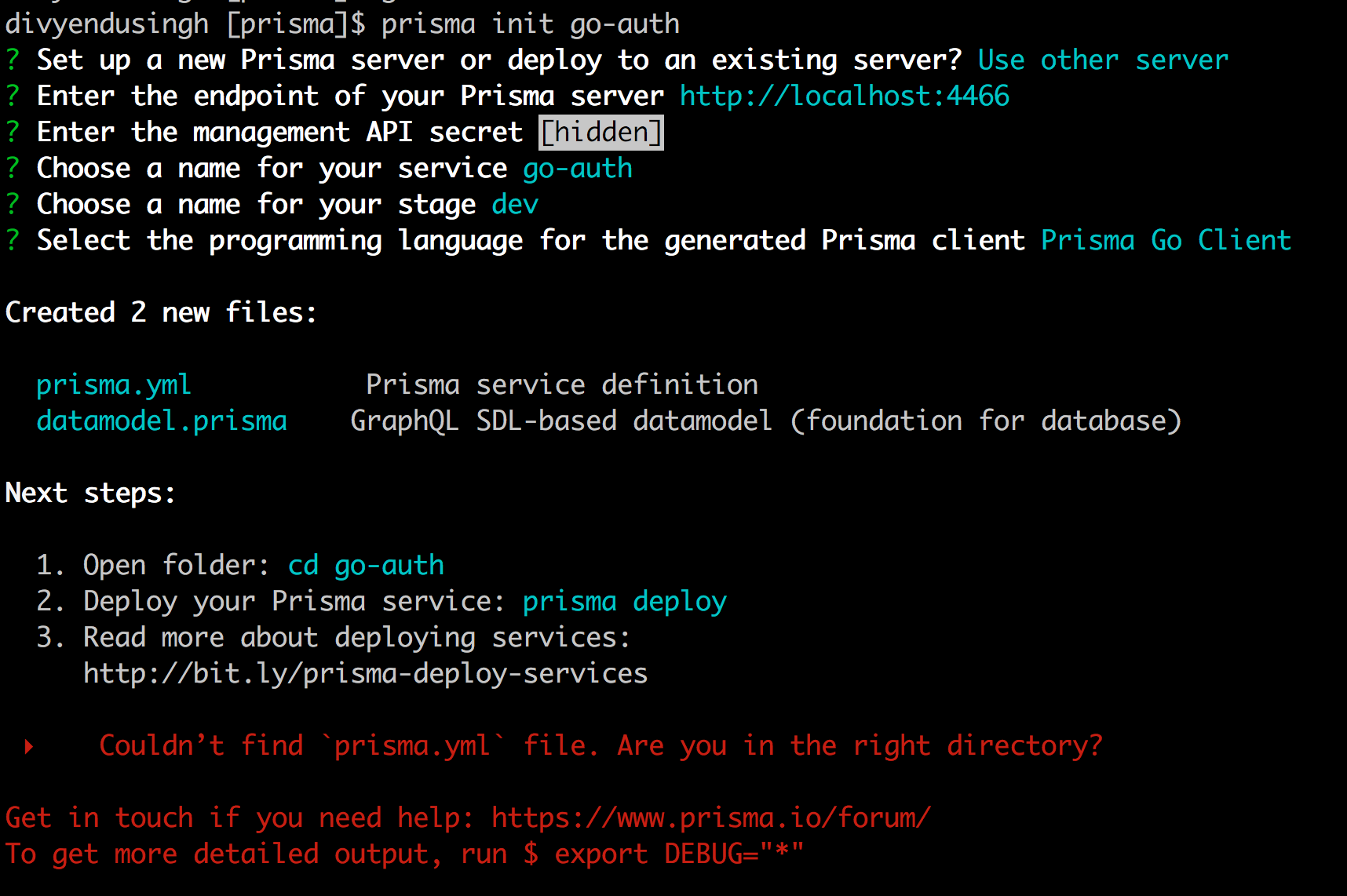 Generate workflow broken for prisma init in a new folder · Issue #3328 · prisma/prisma1 · GitHub