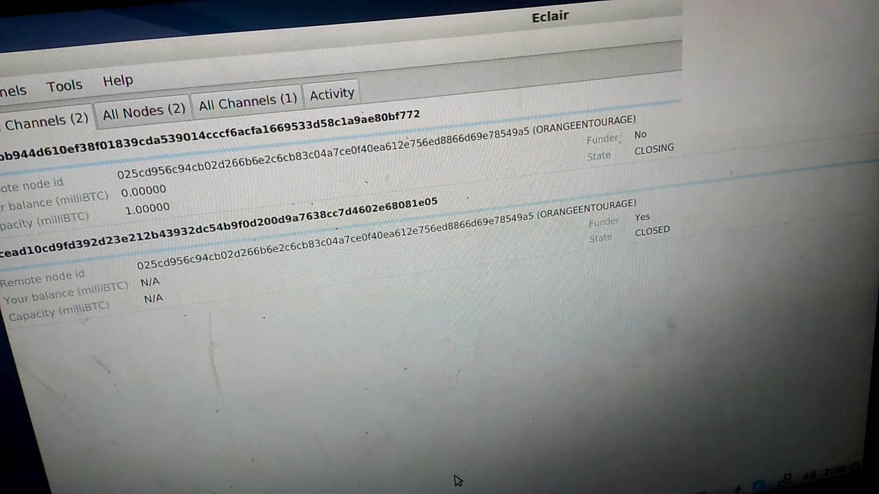 Opening a second channel with lightning-c causes that and the previously existing channel to be ...