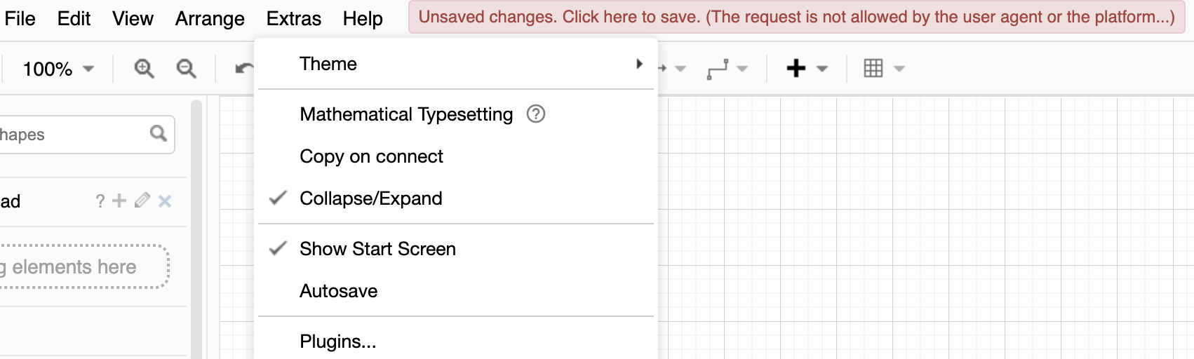 The option of "Autosave" is always on with diagrams saved to the local device on macOS/Chrome ...