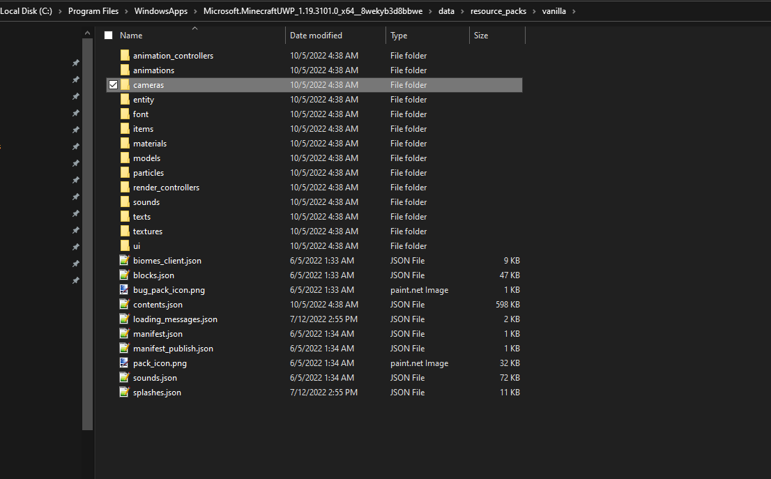 Missing "cameras" directory and file documentation. · Issue #469 · MicrosoftDocs/minecraft ...
