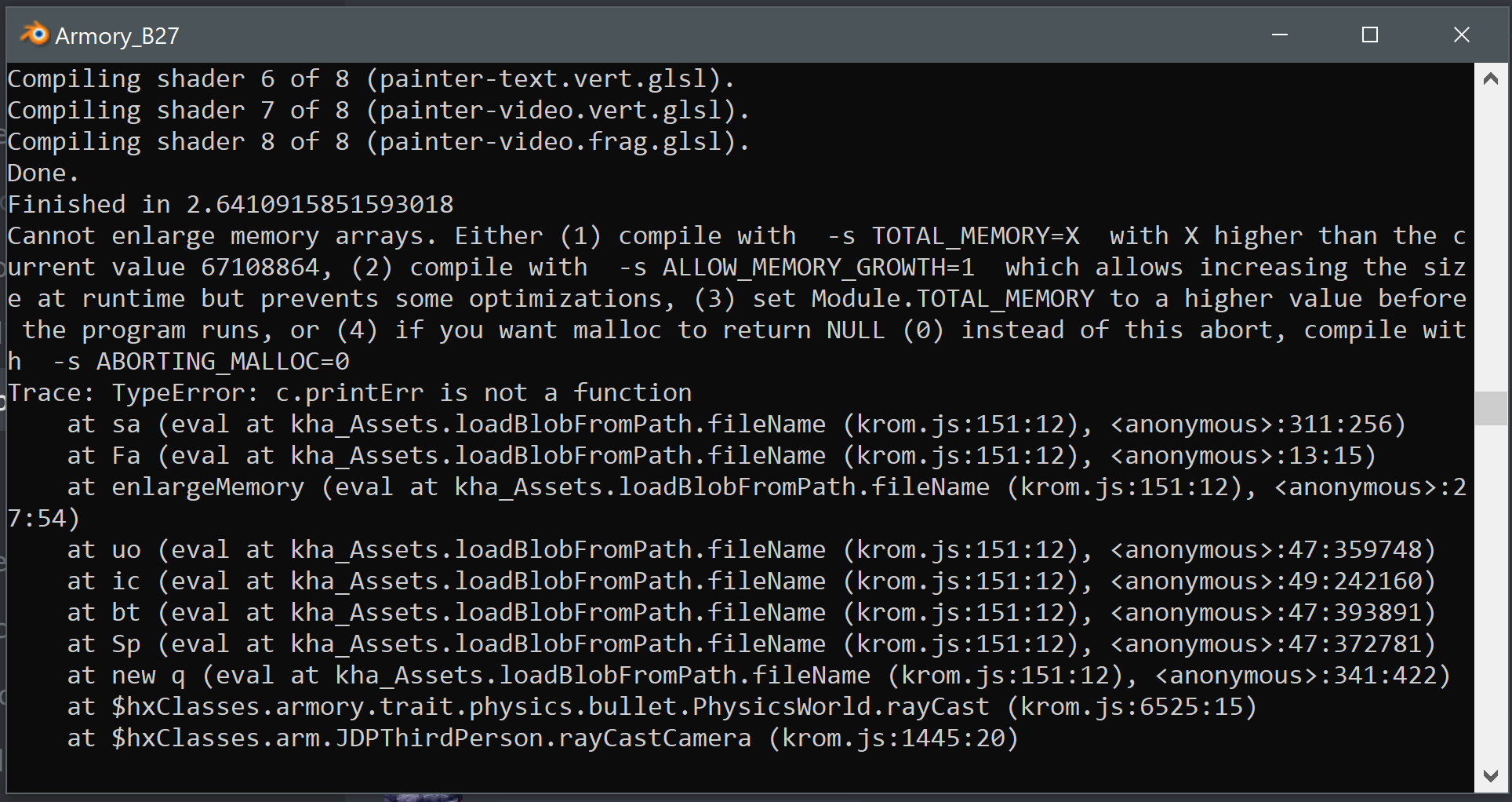 Cannot enlarge memory arrays error when doing a raycast · Issue #835 · armory3d/armory · GitHub