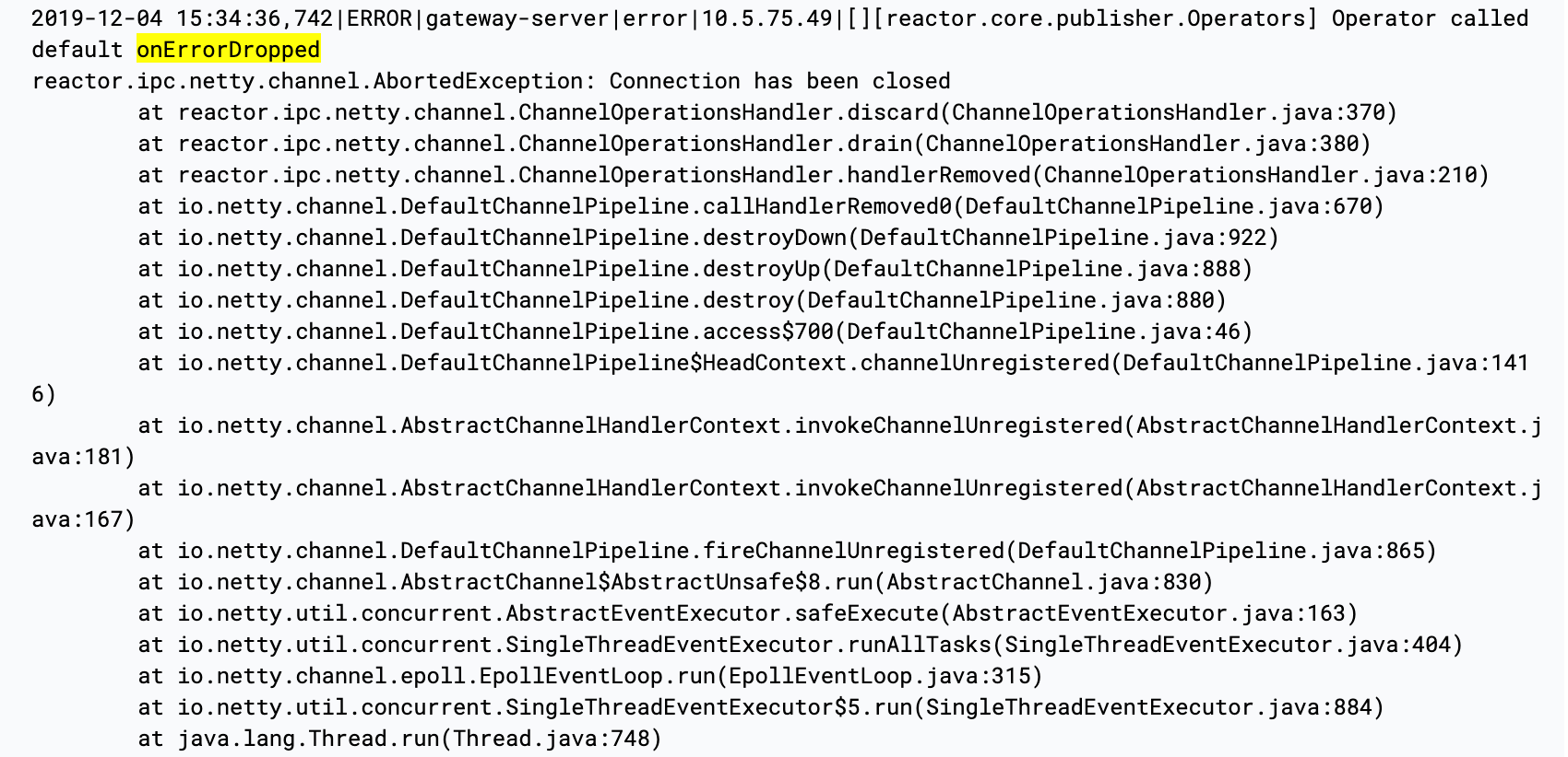 引入SentinelGatewayFilter Bean后，出现reactor.ipc.netty.channel.AbortedException: Connection has been ...