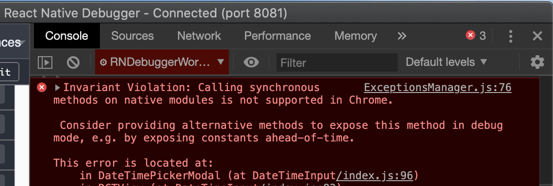 Chrome Debugger Crashes On Datetimepickermodal Rendering Calling Synchronous Methods On