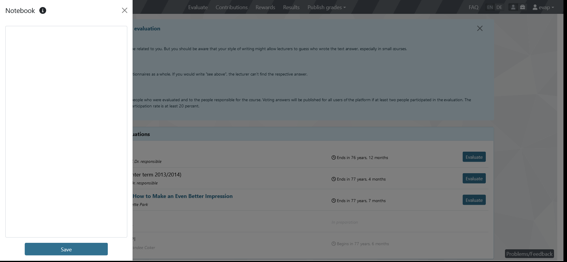 Add notebook · Issue #1760 · e-valuation/EvaP · GitHub