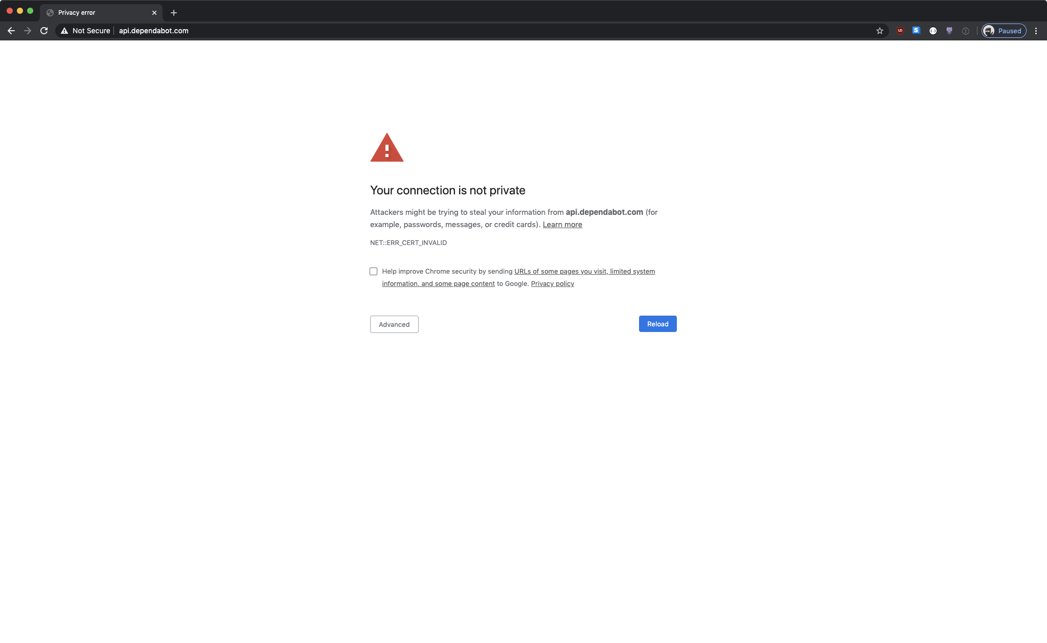 Dependabot API SSL certificate is invalid · Issue #861 · dependabot/feedback · GitHub
