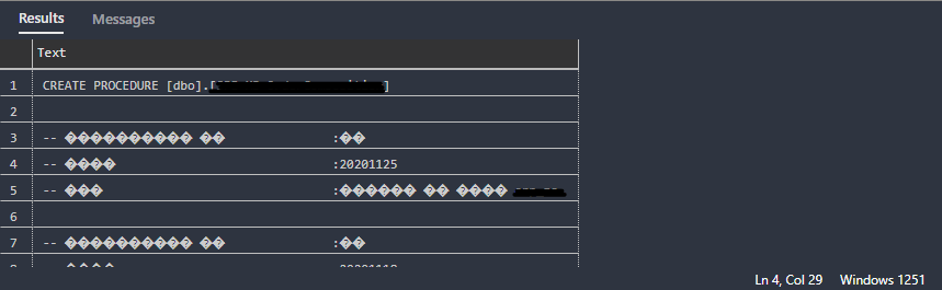 Incorrect Encoding (Cyrillic symbols) when create stored procedure from ...
