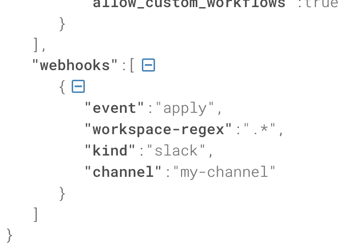 Slack Webhooks config as JSON · Issue #2007 · runatlantis/atlantis · GitHub