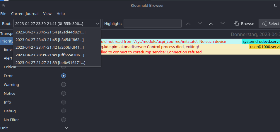 Journalctl --boot -1 and -3 and -5 show same messages and same ...