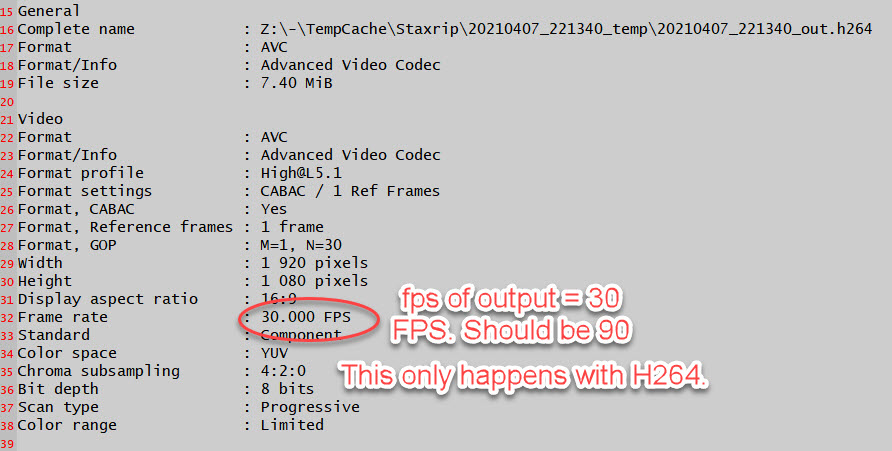 Error reported by a user of Staxrip with AMD H264 - FPS in out file not equal to output fps ...