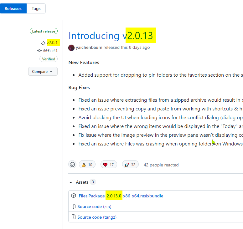 Github release version and file version mismatch · Issue #6453 · files-community/Files · GitHub