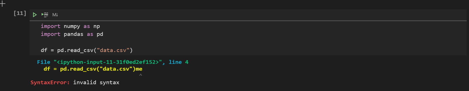 Adds "me" to end of code when trying to run a cell and returns error ...