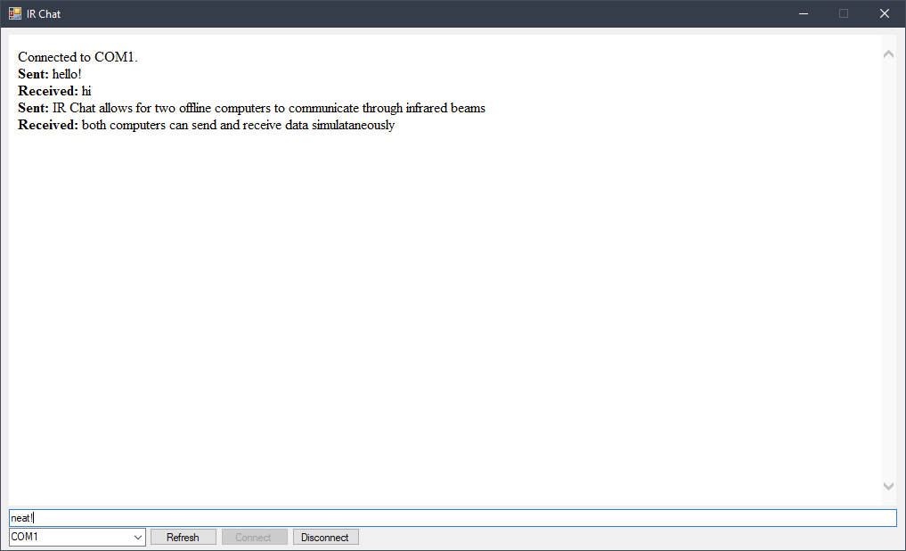 GitHub - jmoore34/ir-chat: A system by which a pair of computers can communicate and exchange ...