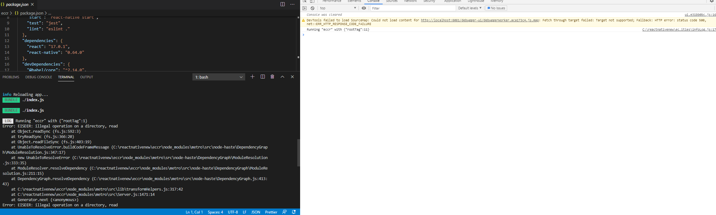 Getting "EISDIR: illegal operation on a directory" error when turning on debugger mode on ...