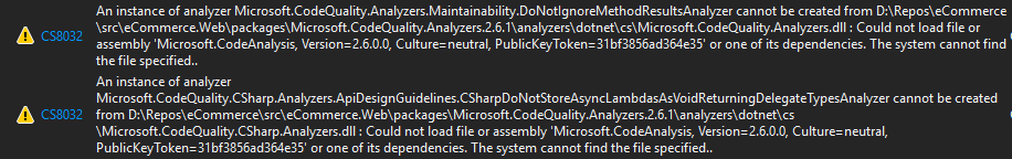 Build results in many CS8032 warnings · Issue #1825 · dotnet/roslyn-analyzers · GitHub
