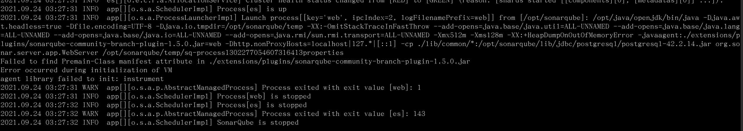 Failed To Find Premain Class Manifest Attribute In Extensionspluginssonarqube Community 