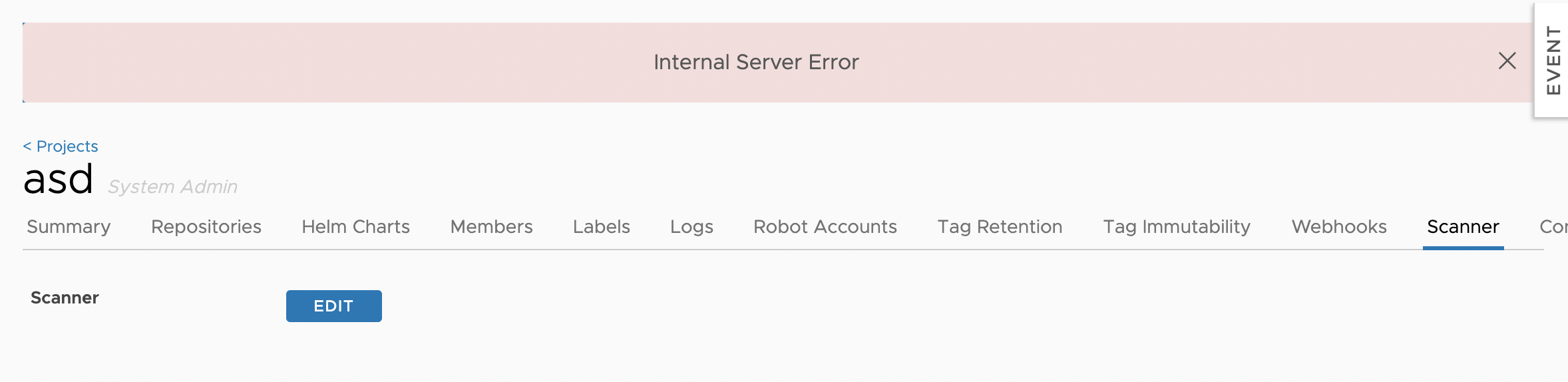 [Scanner] Internal server error in the project scanner manage page ...