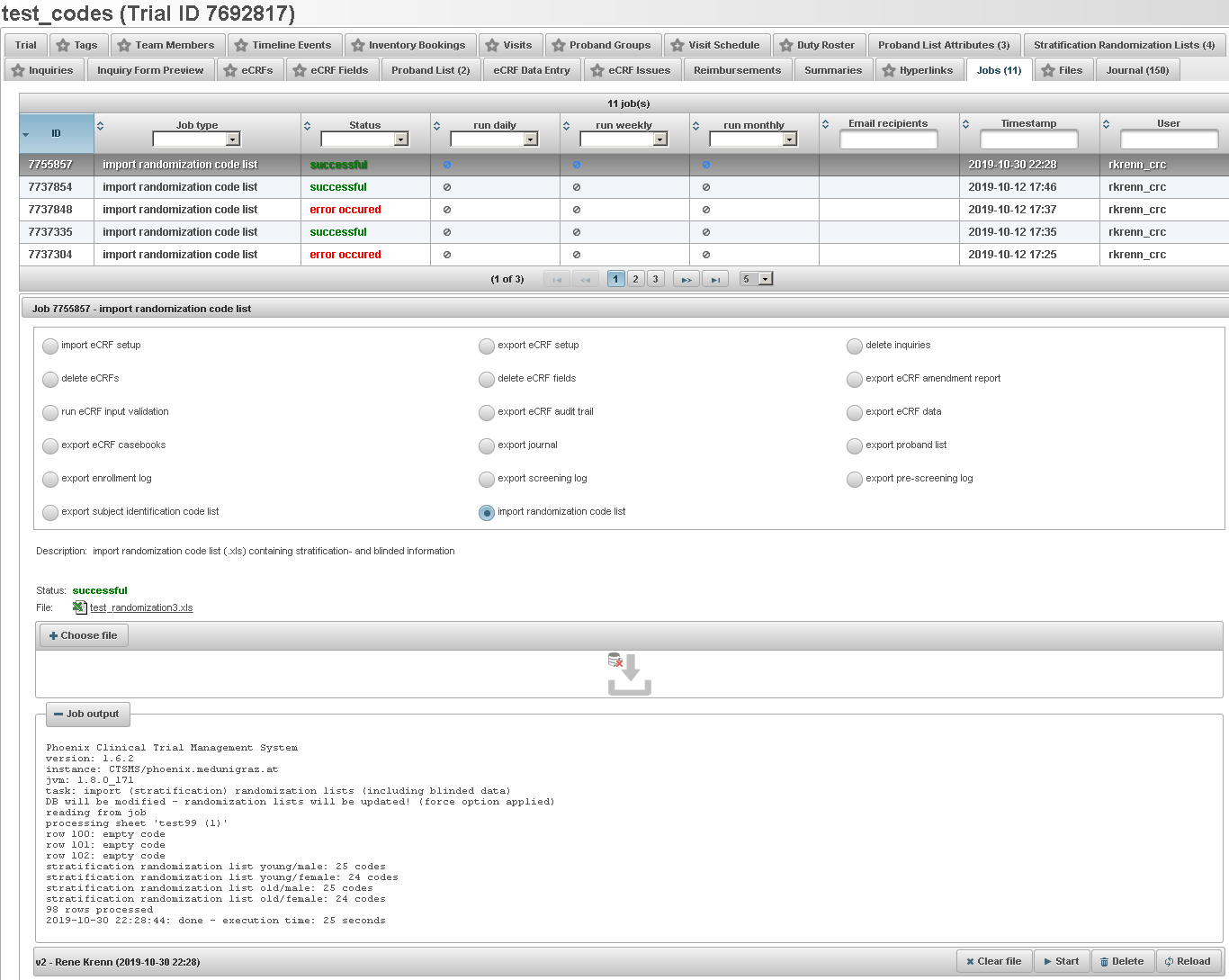 randomization list upload, blinded randomization details and "code ...
