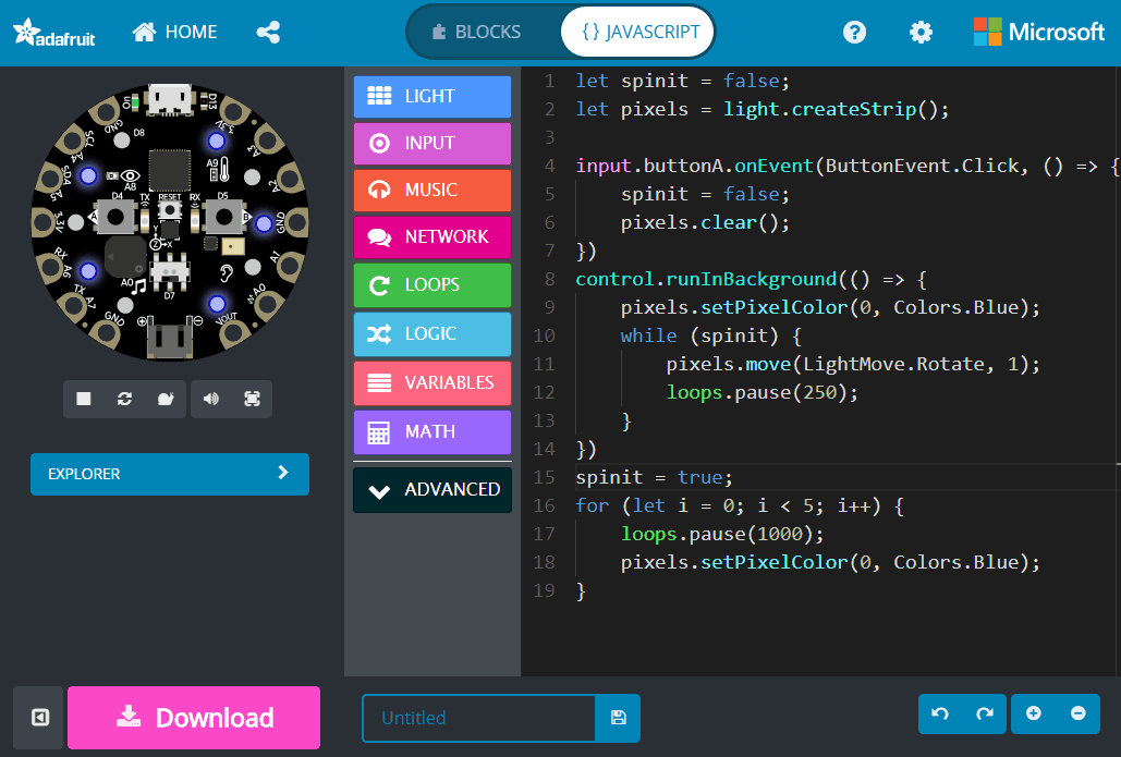 The Same project, simulator doesn't work under "BLOCKS". · Issue #579 · microsoft/pxt-adafruit ...