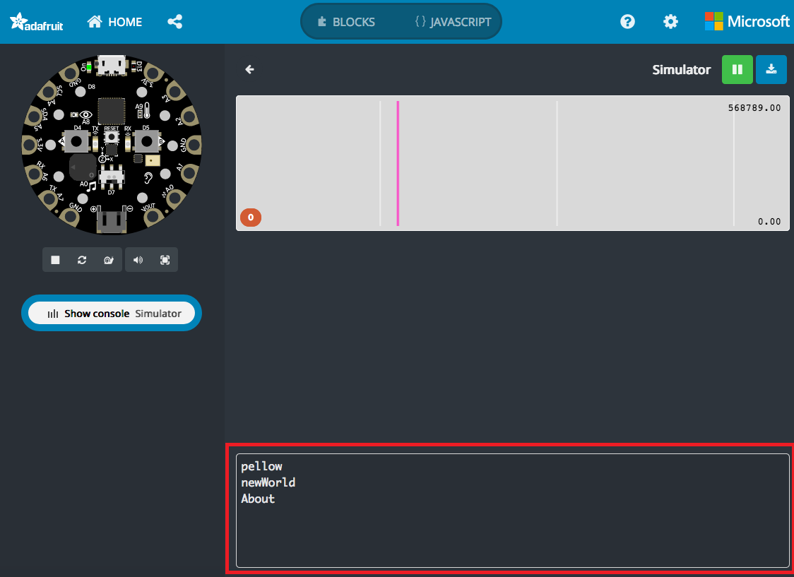 Block "Console log..." doesn't work. · Issue #611 · microsoft/pxt-adafruit · GitHub