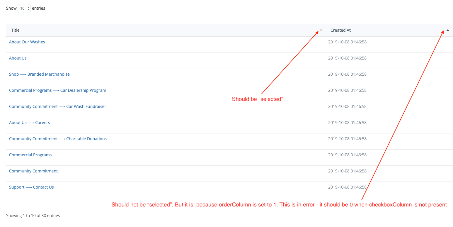 Datatable Ordering Broken On Browse With No Checkboxcolumn · Issue