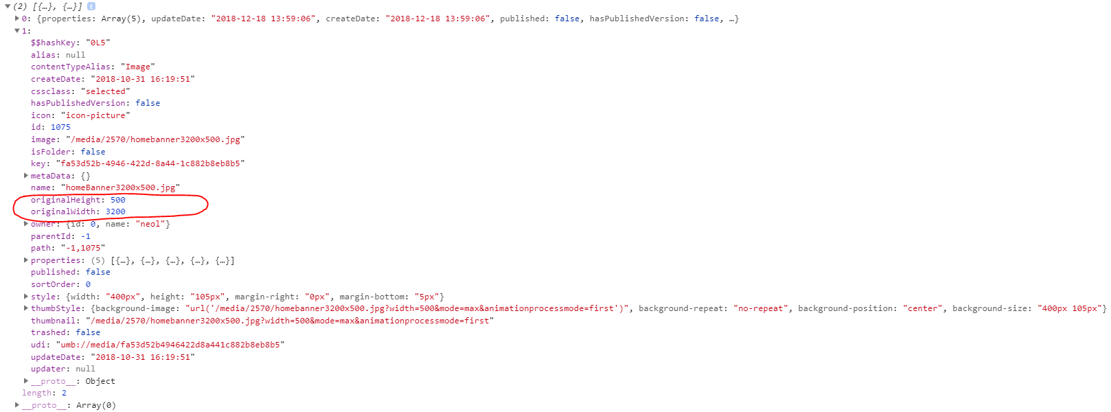 V8: Media Picker returns wrong image width and height (always returns 150px width & height ...