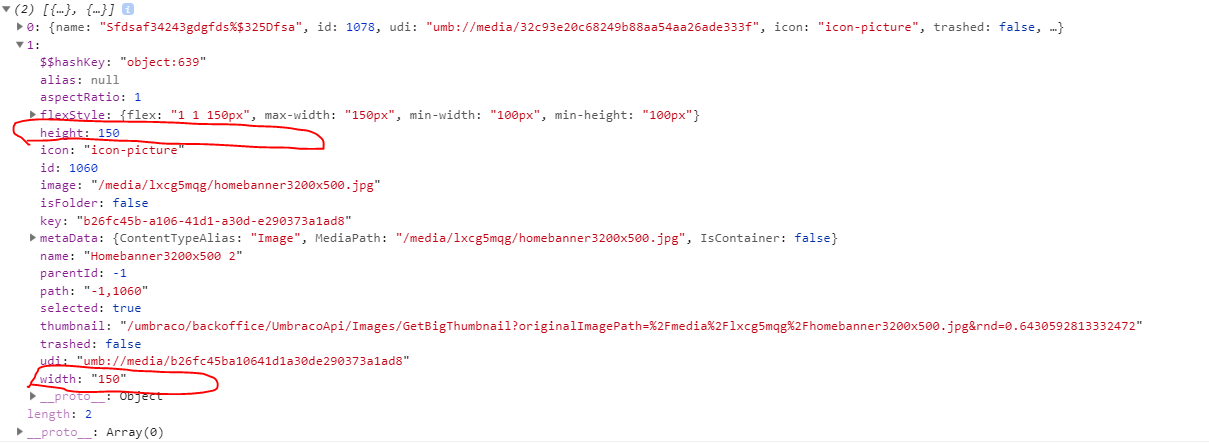 V8: Media Picker returns wrong image width and height (always returns 150px width & height ...