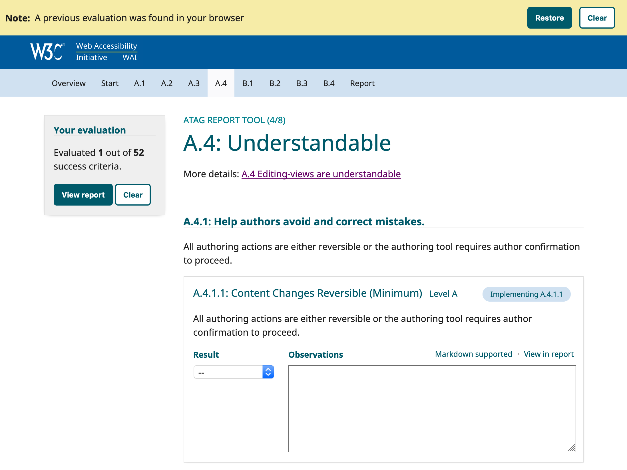 Sync evaluation with localStorage: useful or confusing? · Issue #107 · w3c/wai-atag-report-tool ...
