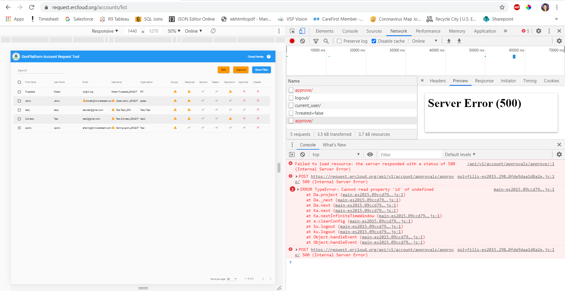 500 Error on "Approve" · Issue #46 · USEPA/GeoPlatform-Request-Tool · GitHub