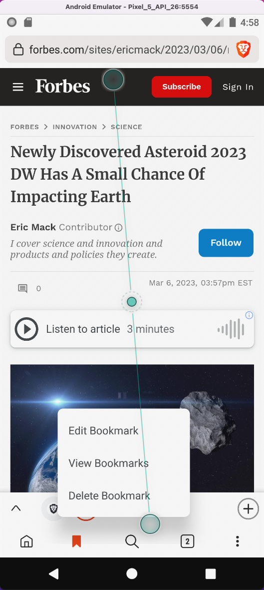 [Android] Long tap of bookmark button · Issue #25015 · brave/brave-browser · GitHub