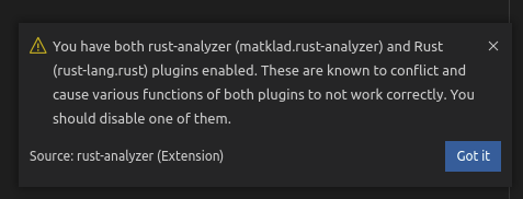 When loading VS Code extension, show a warning if rust-lang.rust is also installed · Issue #6463 ...