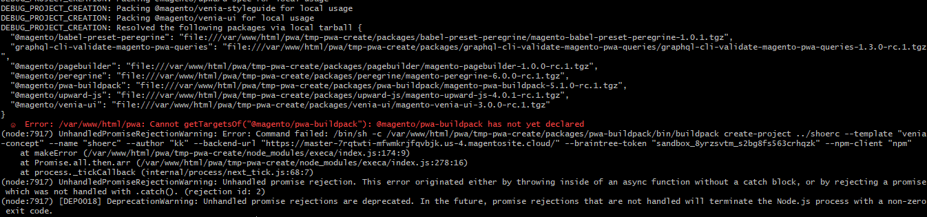 [bug]: error [pertain] "@magento/venia-ui" declares a "pwa-studio.targets.declare" · Issue #2301 ...